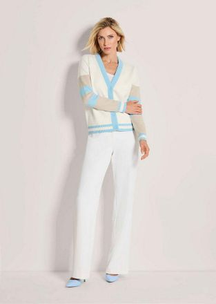 Madeleine Strickjacke Leichter Cardigan, V-Ausschnitt, Streifenmuster Langarm Sommerjacke mit Knopfleiste, Baumwoll-Mischung