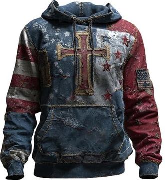 Generic Sweat à capuche en peluche confortable pour homme - Style décontracté - Drapeau américain - Sweat à capuche à manches longues - Style rétro - Cadeau d