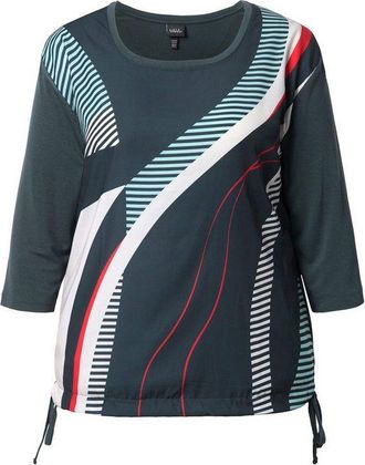 Ulla Popken T-Shirt Shirt Streifen Oversized Rundhals 3/4-Arm Saumband