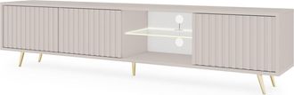 Selsey TV Schrank Board Sideboard Fernsehtisch Fernsehschrank Mit Lamellen Und LED Beleuchtung 175 cm Goldene Beine Grau Beige Bello