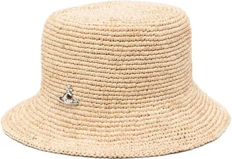 Vivienne Westwood Femme, Accessoires, Beige, Taille: S Orb Raffia Bucket Hat