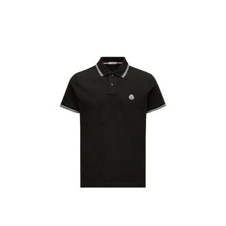 Moncler Moncler Logo Patch Cotton Polo Shirt, Men, Black, Size: 3xl