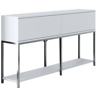 Dmora Kommode Djimsit, Wohnzimmerbuffet, Wohnzimmer-Sideboard, Moderne K&uuml;chen-Speisekammer, 150x30h80 cm, Wei&szlig; und Silber - Dmora