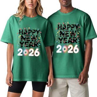 Generic Chemises du Nouvel An pour couples - Happy New Year 2026, T-shirt &agrave; manches courtes et col rond pour femmes | pour voyage, Vert, XXL