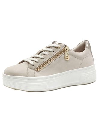 Tamaris Comfort Damen Plateau Sneaker mit Rei&szlig;verschluss Low Top, Beige (Beige Nubuk), 37 EU