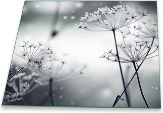 Decorwelt Herdabdeckplatte Abdeckung Ceranfeld Abdeckplatte Schneidebrett 1-Teilig 60x52 Pusteblume Wilder Dill Grau Spritzschutz Glasplatte Ceranfeldabdeckung 