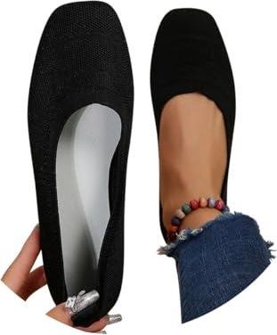 Minetom Ballerines Femme Flats Chaussures Confortable Tricotées Ballerines À Bout Carrée Loafers Élégante Décontractées Classique A Noir 39 EU