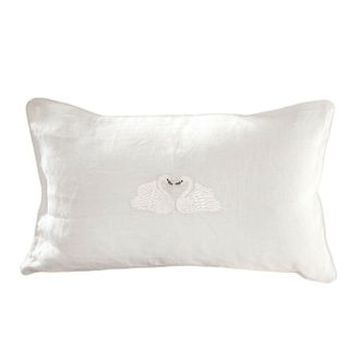 Loberon Kissenh&uuml;lle Rialuna - mit Schwanmotiv Bestickt - Paspelrand - Nat&uuml;rliche Struktur - Kissenbezug - Wohntextilien - Leinen, Creme