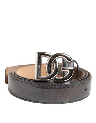 Dolce & Gabbana Metallic Leder G&uuml;rtel mit silbernem Logo-Schnalle