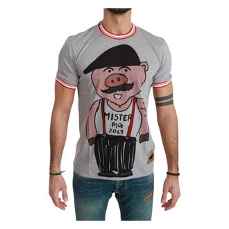Dolce & Gabbana Jahr des Schweins Graues Baumwoll-T-Shirt - - Tops - Herren - Grau - S