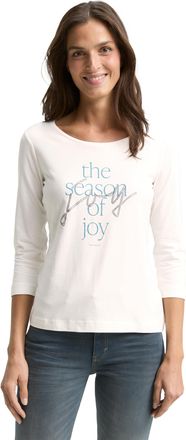 Tom Tailor Damen 1050751 Langarmshirt mit Print, 10320-Soft Clear White, XL