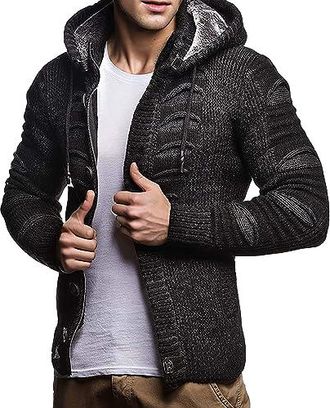 Generic Cardigan en tricot &agrave; capuche pour homme - &Eacute;l&eacute;gante veste de loisirs - Coupe ajust&eacute;e n3