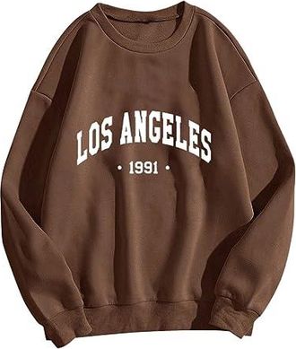 Generic Pull Los Angeles pour femme - Col rond californien - Vintage - Sweat à capuche coloré - Col rond - Coupe ample - Lettre unie - Athlétique - Vêtements 