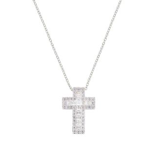 Amen Schmuck, Halskette mit Kreuz, Damen-Halskette aus 925er Silber, rhodiniert mit doppeltem Zirkonia wei&szlig;, Geschenk f&uuml;r Damen