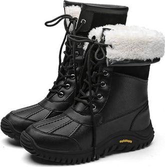 Pangolin Bottes de Neige Femme Chaudes Doubl&eacute;es Polaire - Bottes dHiver &agrave; Lacets Mi-Mollet - Tige D&eacute;perlante - Semelle Antid&eacute;rapante Outdoor Noir 36 EU