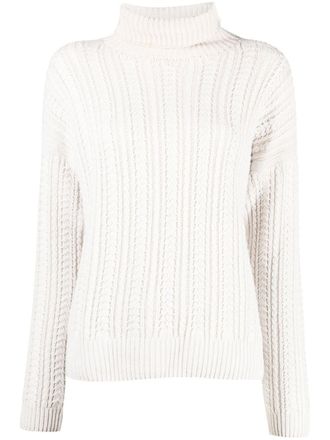 Eleventy Gerippter Rollkragenpullover - Weiß