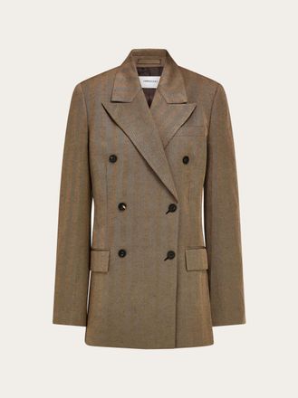 Ferragamo Damen Zweireihiger Blazer aus Mischleinen Braun