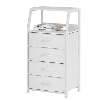 Generic Kommode für Schlafzimmer, Aufbewahrungsorganisator mit Schubladen, vertikaler Stoffspeicherturm Eingang, Nachttischbetttisch, robuster Stahlrahmen wei