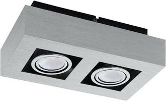 Eglo LED Deckenleuchte Loke 1, 2 flammige Aufbauleuchte Modern aus Aluminium und Stahl, Deckenlampe in Gebürstet, Chrom, Schwarz, Aufbaulampe mit GU10 Fass
