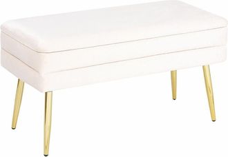Beliani Bank Cremewei&szlig; mit Stauraum aus Samtstoff mit Goldenen Metallbeinen in Glamour-Optik Wohnzimmer Schlafzimmer Rechteckig Modern