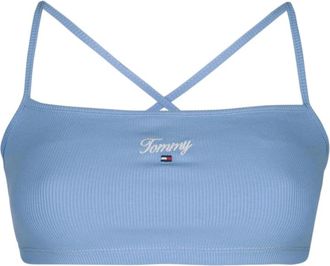 Tommy Jeans Femme, Tops, Bleu, Taille: 44 FR Haut Bralette Crop C&ocirc;tel&eacute; avec Bretelles Crois&eacute;es