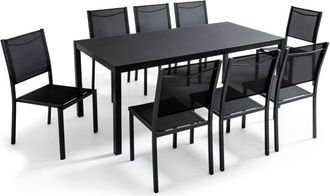 Oviala Ensemble table de jardin et 8 chaises avec plateau verre noir