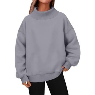 Generic Sweat-shirt pour femme - Couleur unie - Haut surdimensionn&eacute; - Col rond - Manches longues - Automne - Hiver - D&eacute;contract&eacute; - Confortable - Tendance - Co