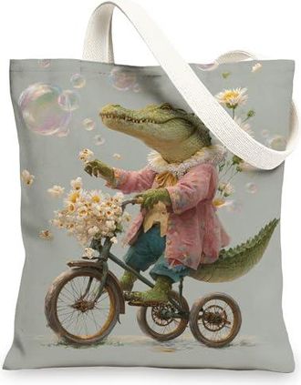 Generic Sacs fourre-tout fantaisistes en toile, sacs dépicerie réutilisables avec imprimé animal amusant, coloré, rétro, léger, lavable avec bandoulière, colo