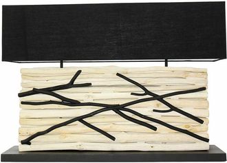 Licht-Erlebnisse Licht-erlebnisse - Tischlampe E27 56 cm Schwarz Natur Stoff Holz Modern Tischleuchte