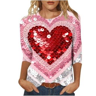 Generic T-shirt &agrave; manches courtes pour la Saint-Valentin 2026 - Imprim&eacute; coeur mignon - D&eacute;contract&eacute; - Tendance - Pour la Saint-Valentin et le quotidien, multic