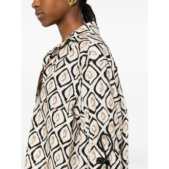 Max Mara Womens Short-Sleeved Geometric Print Blouse Neutrals-Black Cotton Blouses Neutrals/black Shirt