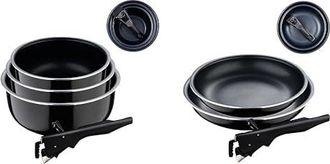 Bergner Click&Cook Lot de 7 po&ecirc;les et casseroles | Poign&eacute;es amovibles | Rev&ecirc;tement antiadh&eacute;sif | Convient pour linduction | Noir