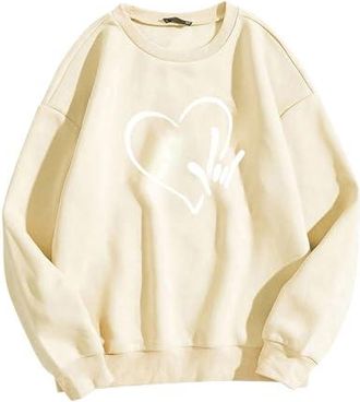 Generic Sweat &agrave; capuche &agrave; manches longues et col rond imprim&eacute; pour la Saint-Valentin 2026, beige, XXL