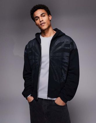 Good For Nothing Sweat &agrave; capuche oversize &agrave; fermeture &eacute;clair et imprim&eacute; papillon - Noir