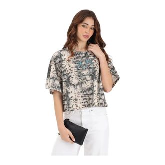 Pinko Pinko, Femme, Tops, Multicolore, Taille: 36 FR Terni Crop T-Shirt Imprim&eacute; Serpent