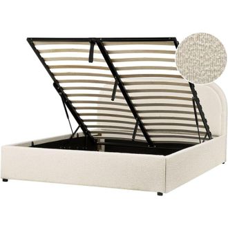 Beliani Bett mit Stauraum Boucl&eacute; QUILLIEN 140 x 200 cm Hellbeige