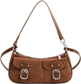 Generic Crescent Sac à bandoulière double poches tendance Y2k Sac à main sous les bras pour femme Voyage Travail, marron clair, 11.02*2.76*4.72inch