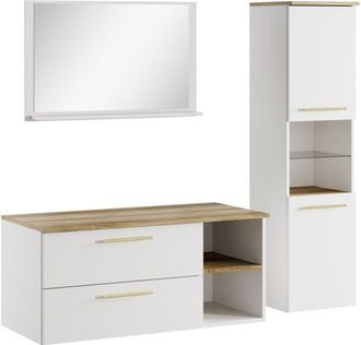Badplaats Badezimmerm&ouml;bel-Set Bravos 100 x 46 cm - Wei&szlig; mit Eiche - Waschb