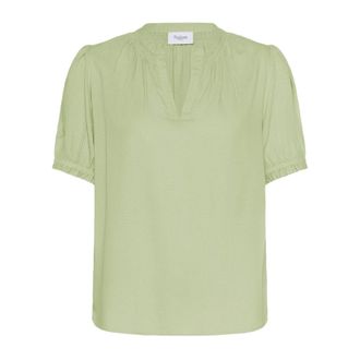 Saint Tropez Chemisier Vert Fum&eacute; avec Manches Courtes - Femme - Blouses et Chemises - Vert - Taille: 42 FR
