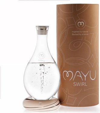 Mayu Water Swirl Earth - Edle Wasserkaraffe aus 100% Borosilikatglas mit nat&uuml;rlicher Wirbelbewegung, handgefertigtem Porzellan, 1,5 Liter, mit Deckel, Brau