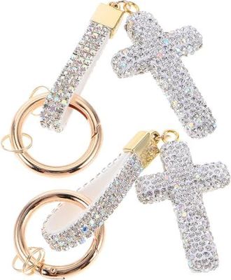 Soimiss 2 pièces Porte-clés Croix Étincelant avec Strass Scintillants Porte-clés Robuste pour Voiture et Sacoche Pendentif Religieux Léger pour Homme et Femme