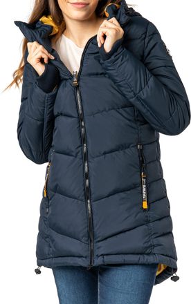 Sublevel Damen Winterjacke Stepp-Mantel mit Kapuze lang & tailliert, Outdoorjacke f&uuml;r Damen dark-blue1 XL