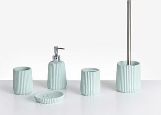 Beliani Badaccessoires Set 5-teilig Kunstharz mintgrün Rillenoptik Bad-Zubehör Pozuzo