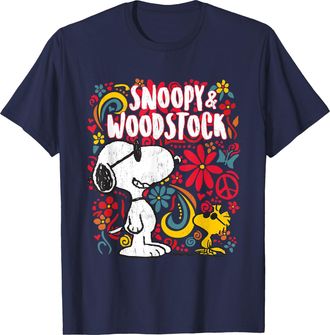 Peanuts 70er Jahre Floral Snoopy And Woodstock T-Shirt