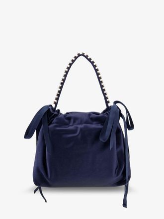 Jimmy Choo London Womens Crossbody Bag Drawstring Mini Satin Blue Bucket