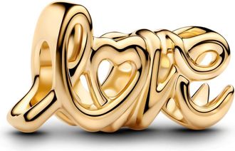 Pandora Moments Handgeschriebene Liebe Charm aus Sterling Silber mit vergoldeter Metalllegierung, Kompatibel Moments Armbänder, 763055C00