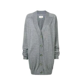 Maison Margiela Oversized Long Wollweste mit Kn&ouml;pfen - - Knitwear - Damen - Grau - S
