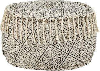 Beliani Beliani - Pouf aus Baumwolle Beige und Schwarz 50 x 30 cm geometrisches Muster handgefertigter Boho-Stil Wohnzimmer Schlafzimmer