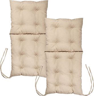 MG Design Stuhlkissen 2er Set 50 x 100 cm Sitzkissen beige - Gartenstühle Sitzauflagen aus Polsterstoff, mit weicher Füllung, mit Schnüren zum Binden - Niedrigl