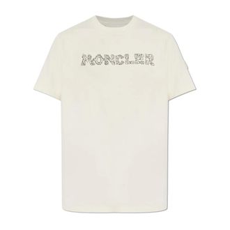 Moncler Homme, Tops, Beige, Taille: 2XL T-shirt avec logo brod&eacute;